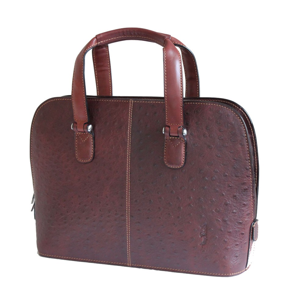 Tony Perotti Italian Ostrich Leather Handbag - TP00490 Brown