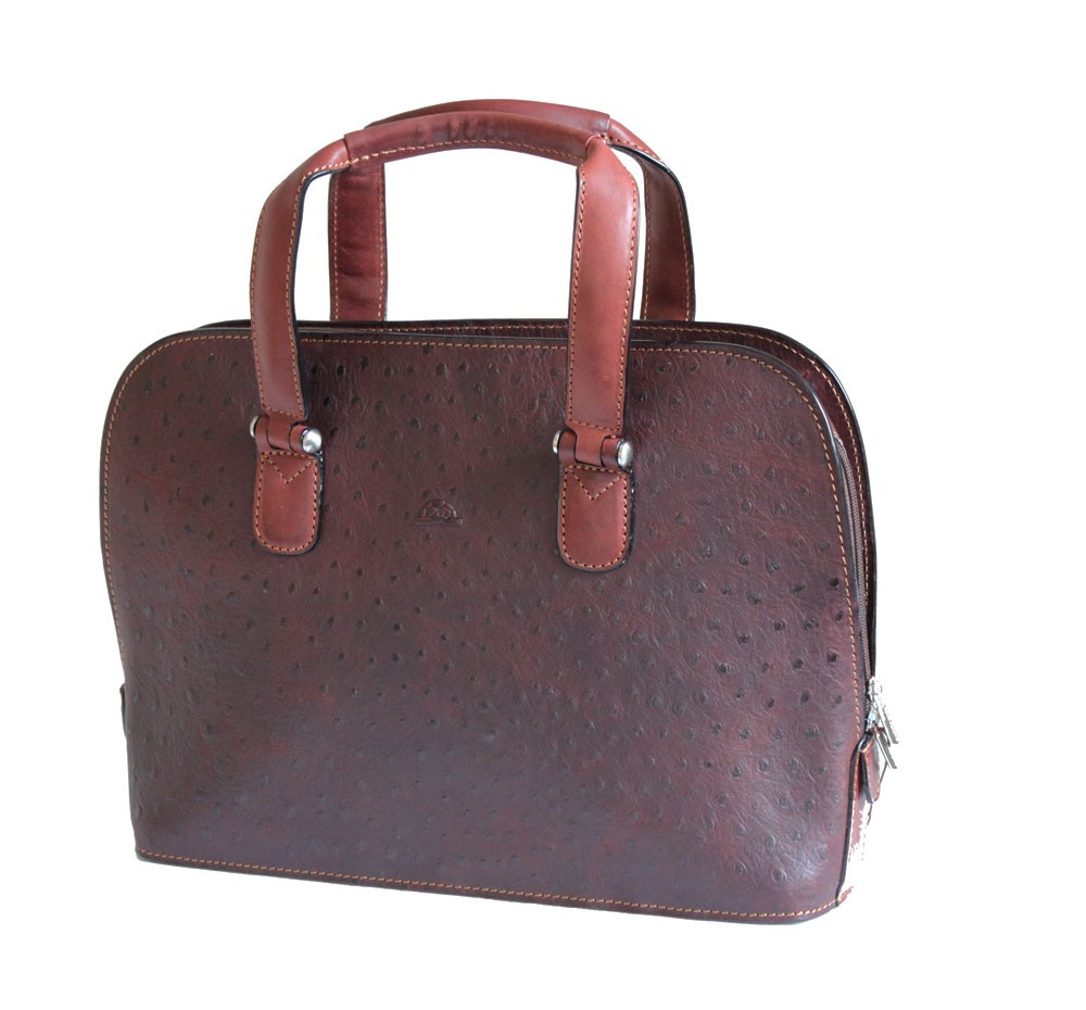 Tony Perotti Italian Ostrich Leather Handbag - TP00490 Brown